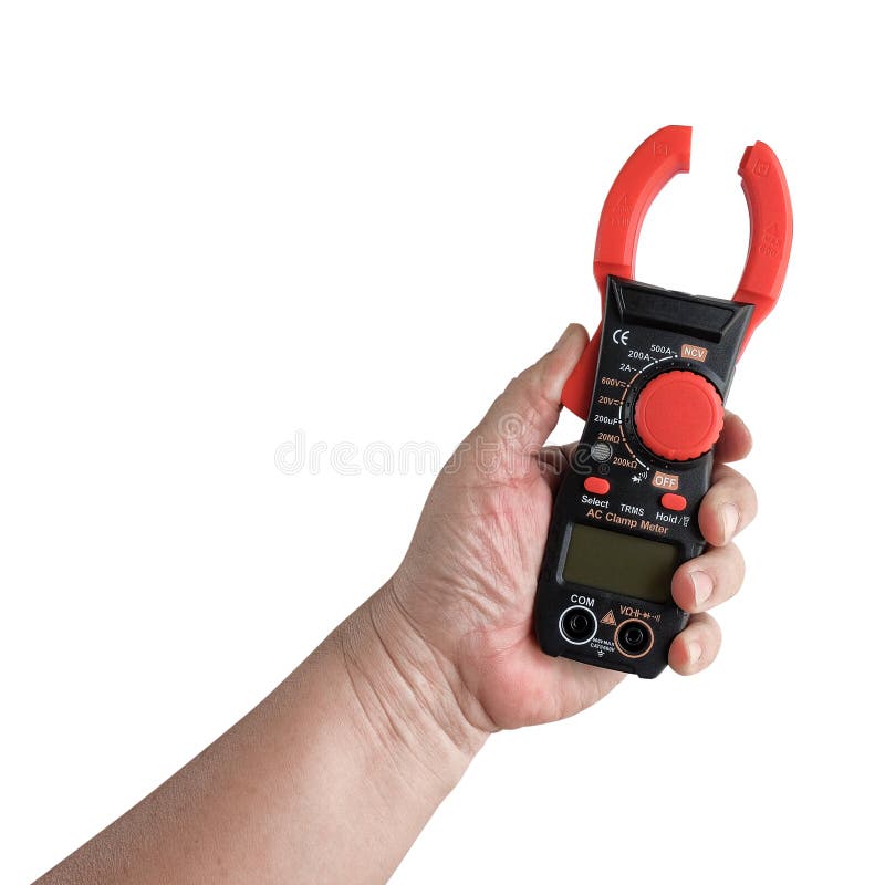 Hand Holding Clamp Multimeter Measuring. Clipping Path Stock Image ...