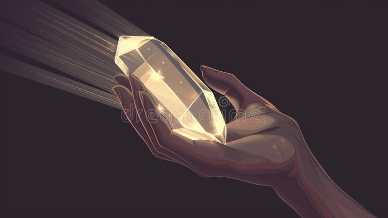 Hand Holding Clear Quartz with Refracting Light Rays Stock Illustration ...