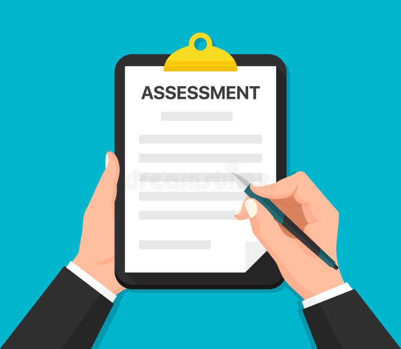 Hand Holding Clipboard with Assessment Document in a Flat Design Stock ...