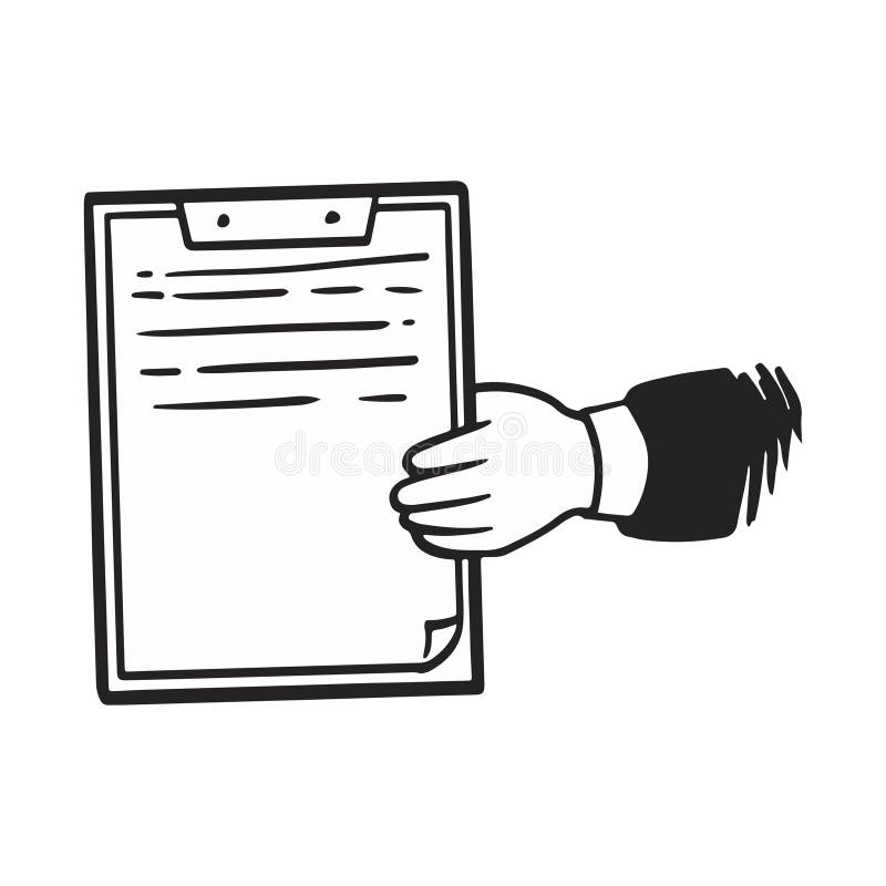 Hand Holding Clipboard Illustration. Vector Black and White Drawing ...