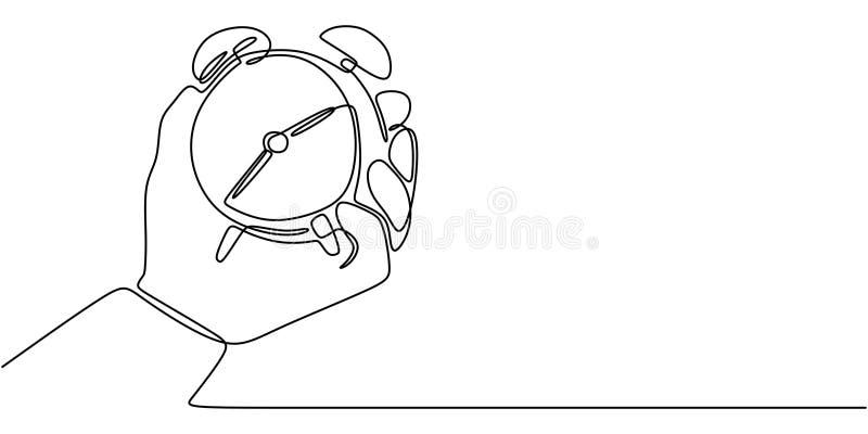 Hand Holding a Clock in Continuous Line Drawing, Symbolizing Time and ...
