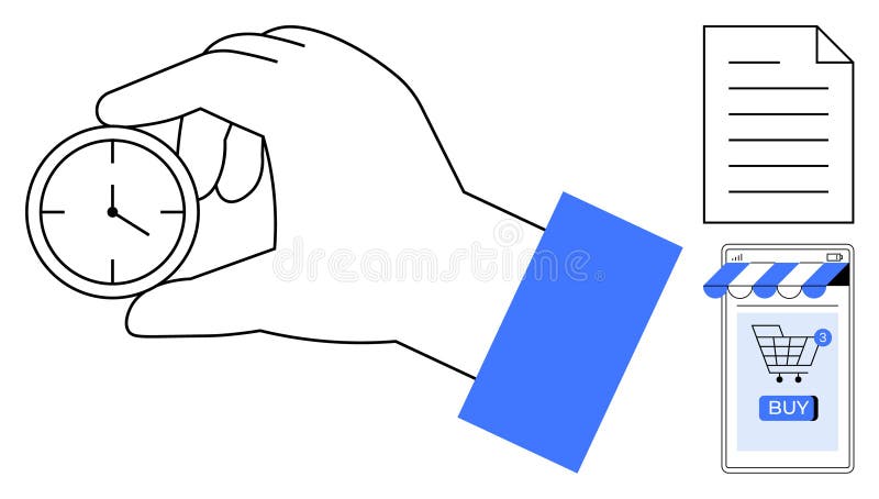 Hand Holding Clock Symbolizing Time Management with Document and Online ...