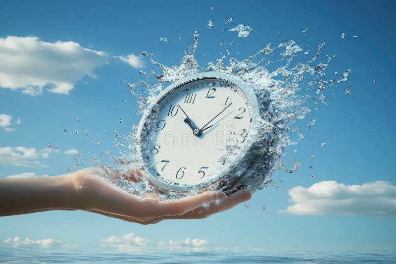 A Hand Holding a Clock that is about To Fall into the Water Stock Photo ...