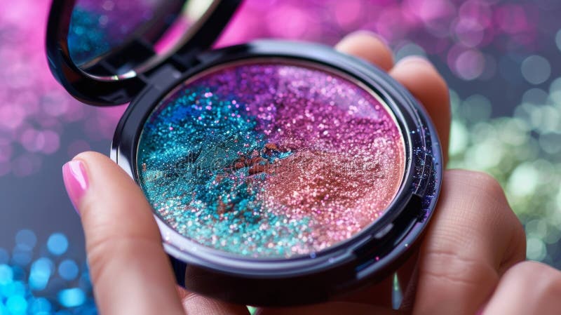 A Hand Holding a Closed Compact Mirror with a Colorful Array of Pressed ...