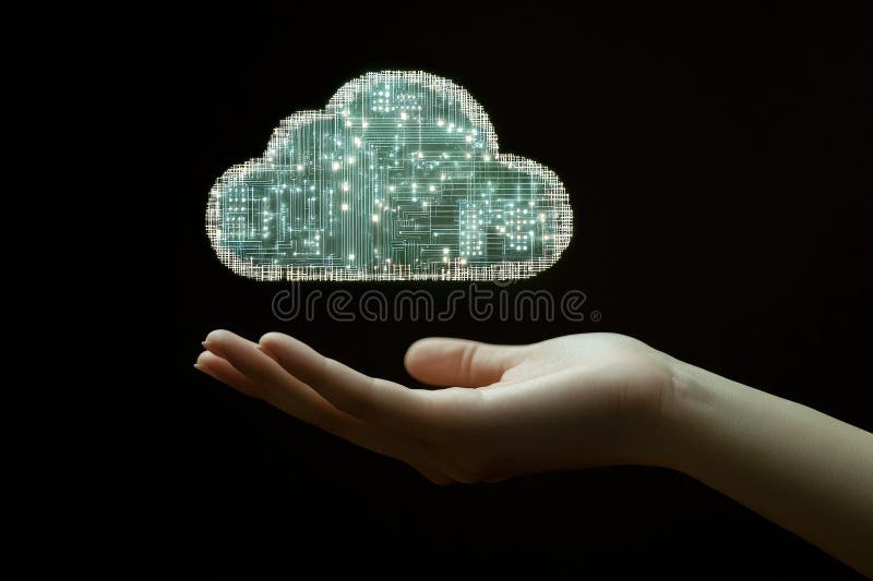 A Hand Holding a Cloud with a Computer Chip Inside. Concept of ...