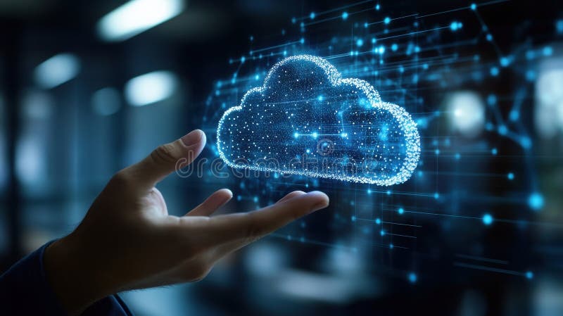 A Hand Holding a Cloud in Front of a Computer Screen Stock Image ...