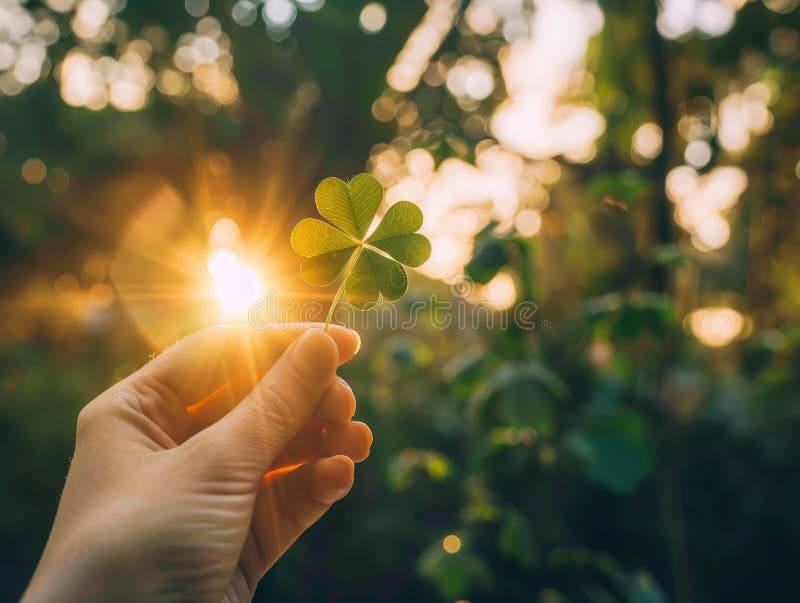 A Hand Holding a Clover Leaf with the Sun Shining on it Stock ...
