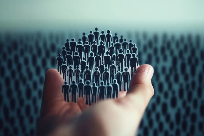 Hand Holding a Cluster of Miniature Human Figures in a Shadowed ...