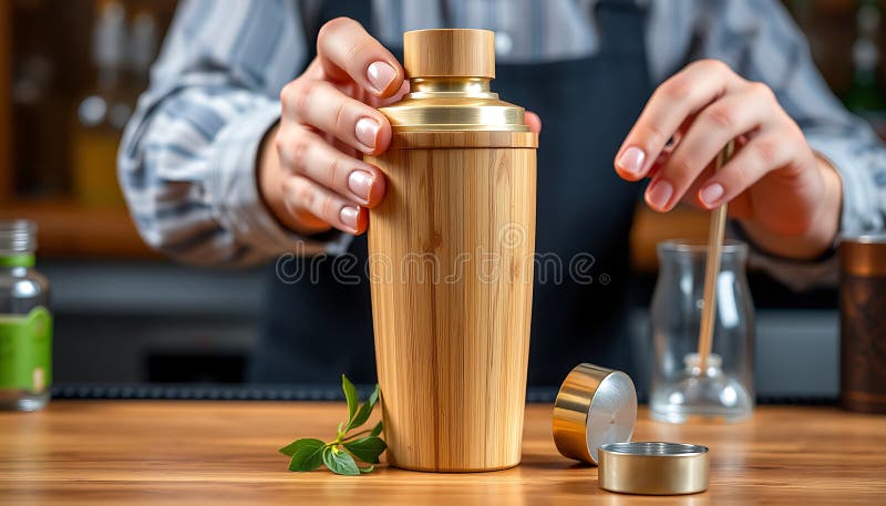 Hand Holding Cocktail Shaker Bar Tools and Drink Preparation Process ...