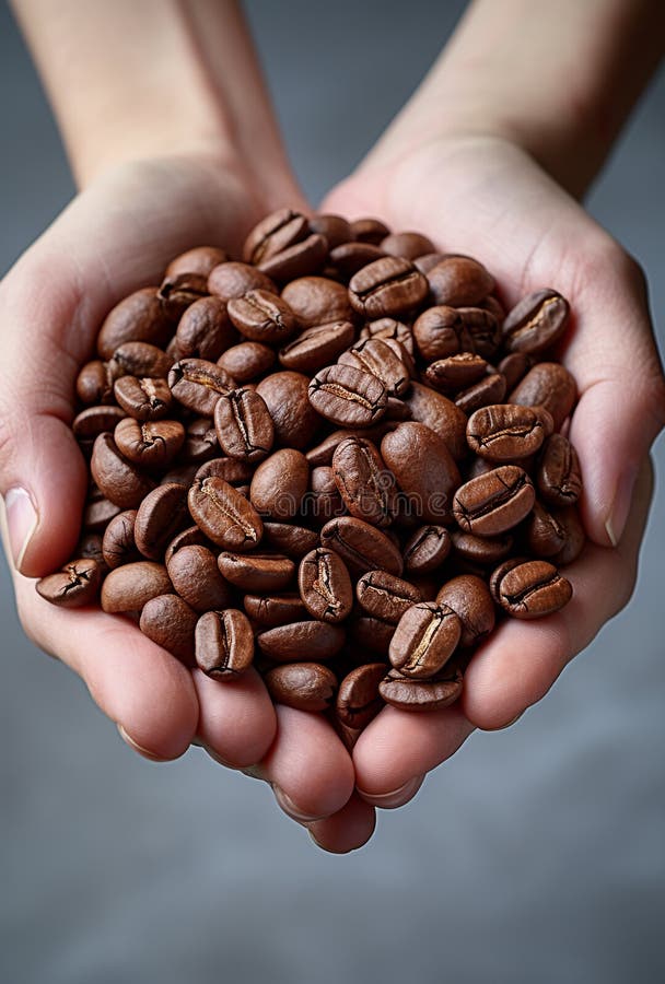Hand Holding Coffee Beans, Close Up of Fresh Coffee Beans for Making ...