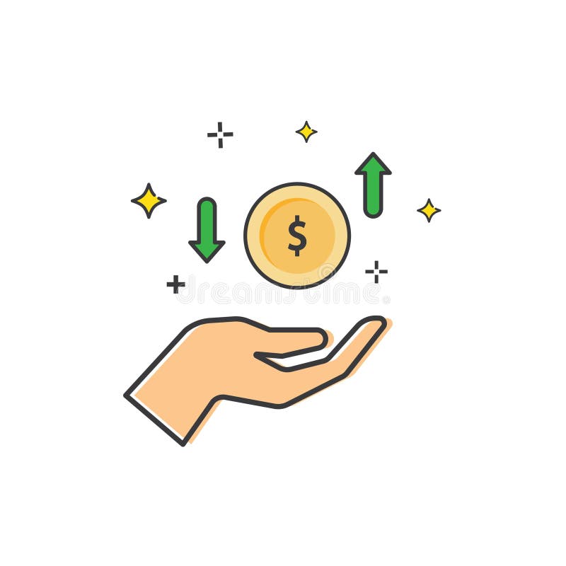Hand Holding Coin with Arrows Symbolizing Increasing and Decreasing ...
