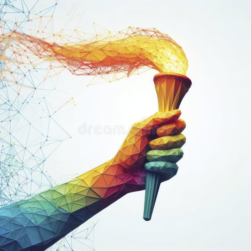 Hand Holding Colorful Olympic Torch Flame Form Lines Triangles ...