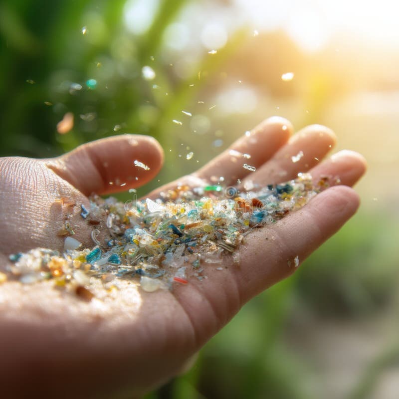 Hand Holding Colorful Plastic Fragments in Sunlight Highlighting ...