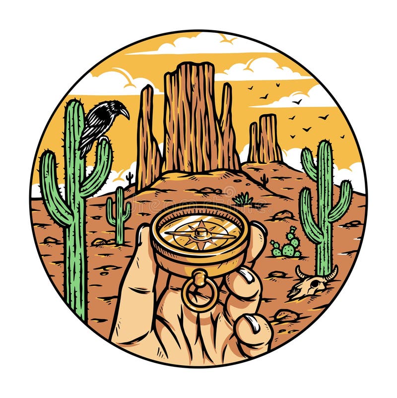 Hand Holding Compass in Desert Stock Vector - Illustration of design ...