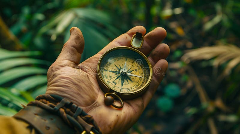 Hand Holding Compass in Forest, Pointing Towards a Direction in ...