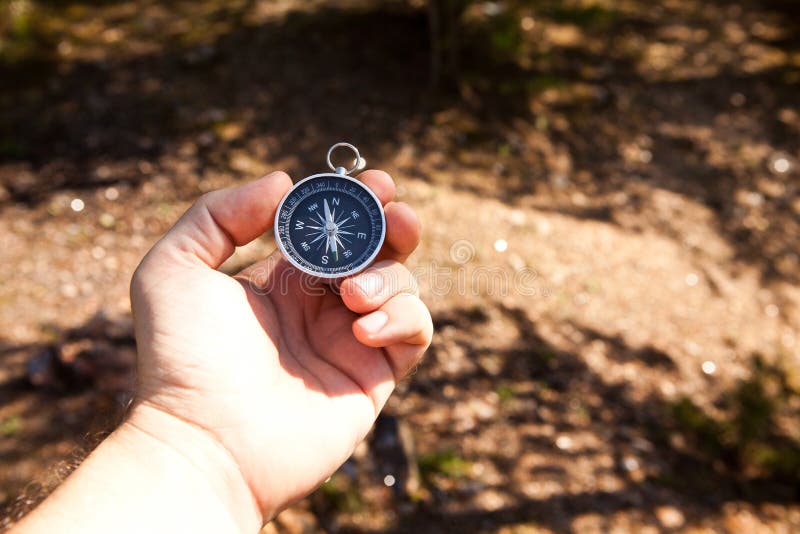 Hand holding the compass stock image. Image of hike, landscape - 44389319