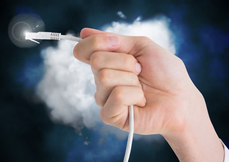 Hand Holding Computer Cable Flare Against Cloud Stock Photos - Free ...