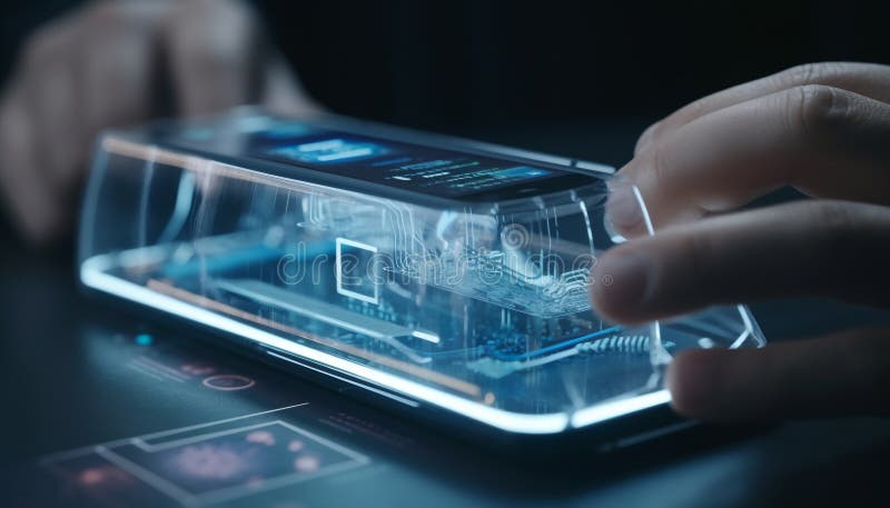 Hand Holding Computer Equipment Analyzing Data Indoors Generative AI ...