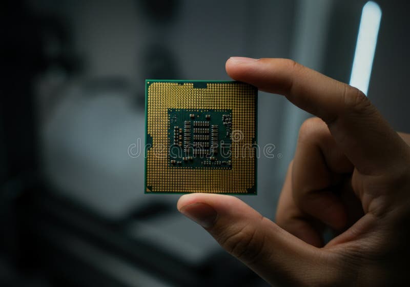 Hand Holding Computer Processor Chip Symbolizing Technology Innovation ...
