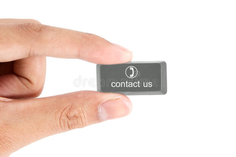 Hand Holding Contact Us Computer Key Stock Photo - Image of horizontal ...