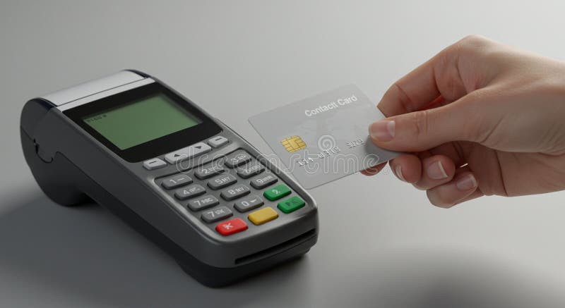A Hand Holding a Contactless Payment Card Near a Card Reader. the Card ...