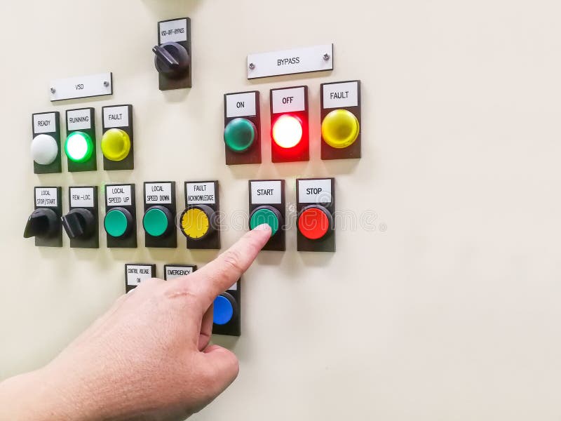 Hand Holding the Control Panel of the Industrial Plant and Pushing or ...