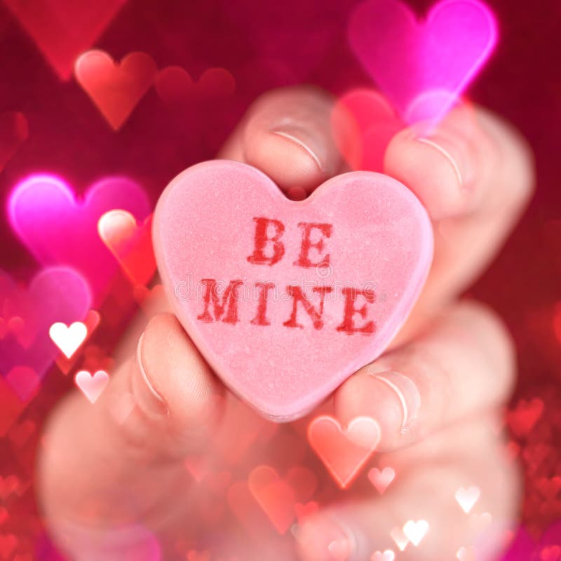 Hand Holding Conversation Heart - Be Mine Stock Photo - Image of ...