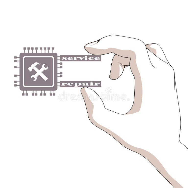 Hand Holding CPU Microprocessor. Chip with Service and Repair Text ...