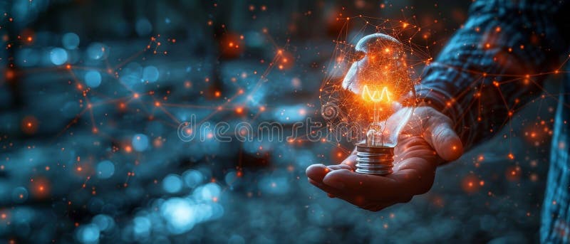 Hand Holding Creative Light Bulb with Industry Network, Analysis ...