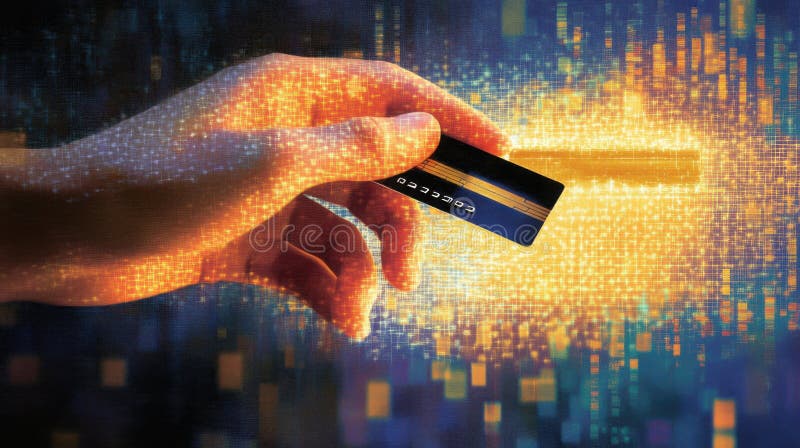 Hand Holding a Credit Card with Digital Effects Representing Online ...