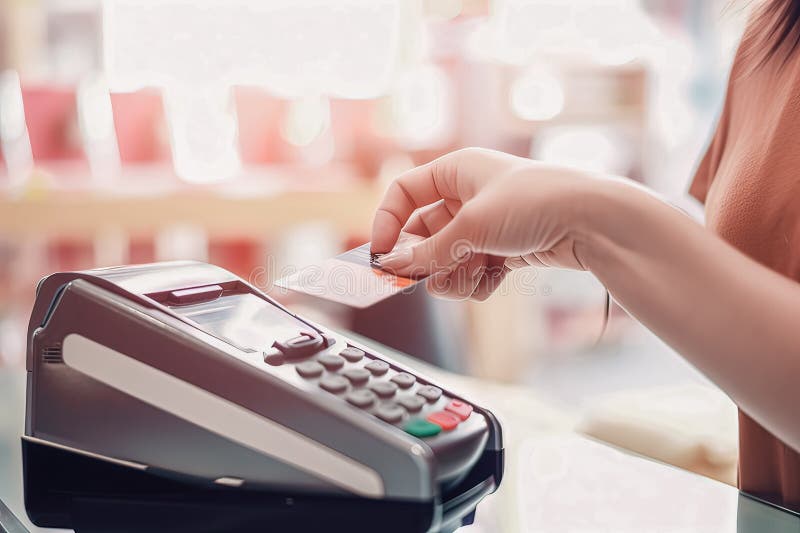 A Hand Holding a Credit Card in Front of a Digital Payment Terminal ...