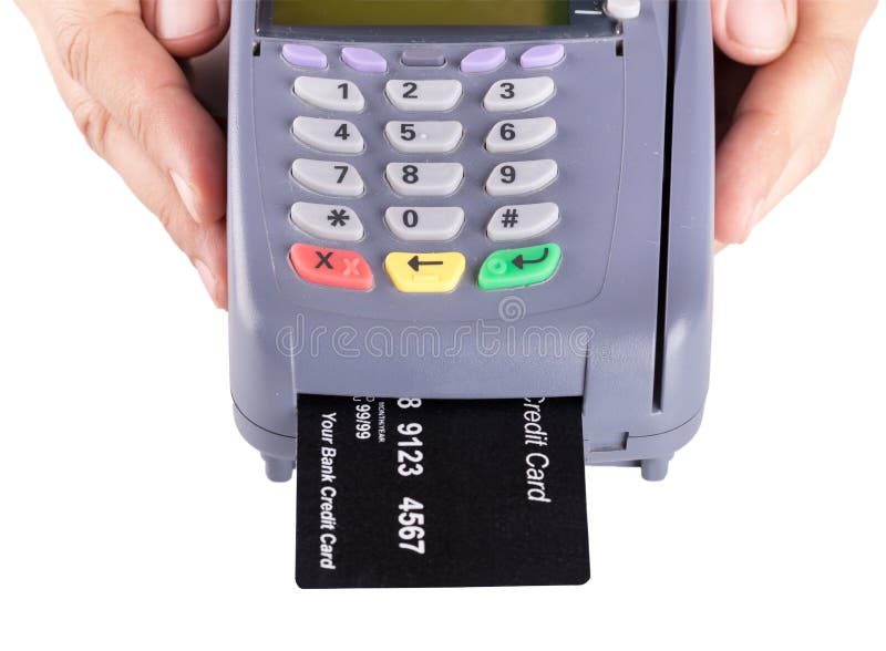 Hand Holding Credit Card Machine Stock Photo - Image of cashier, card ...