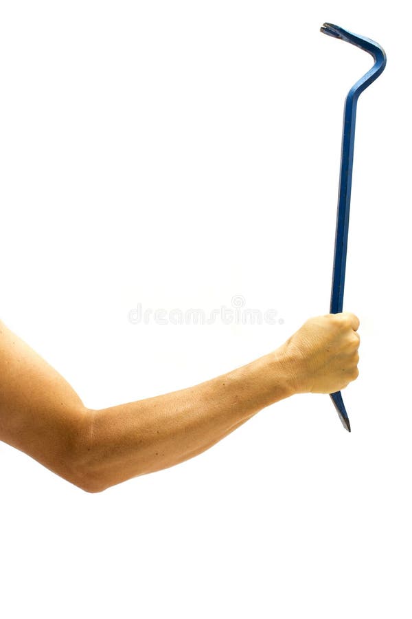 Hand holding a crowbar. stock photo. Image of crank - 234151420