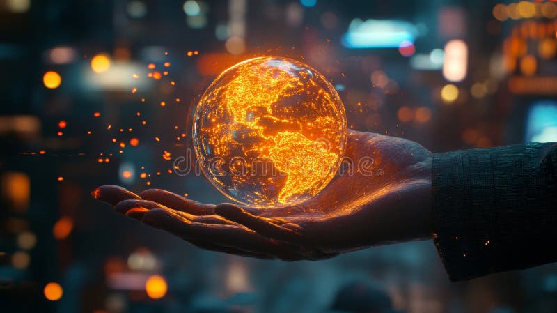 A Hand Holding a Crystal Ball with a Digital Network Inside ...