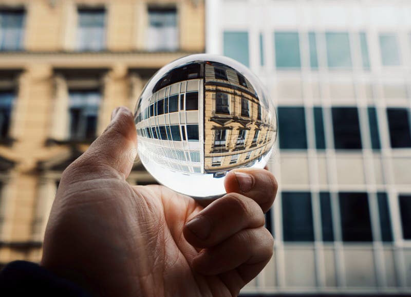 Hand Holding Crystal Ball in Front of Building Stock Image - Image of ...