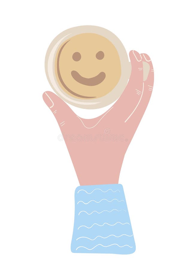 Hand Holding Cup of Coffee with Smiling Face Inside Stock Illustration ...
