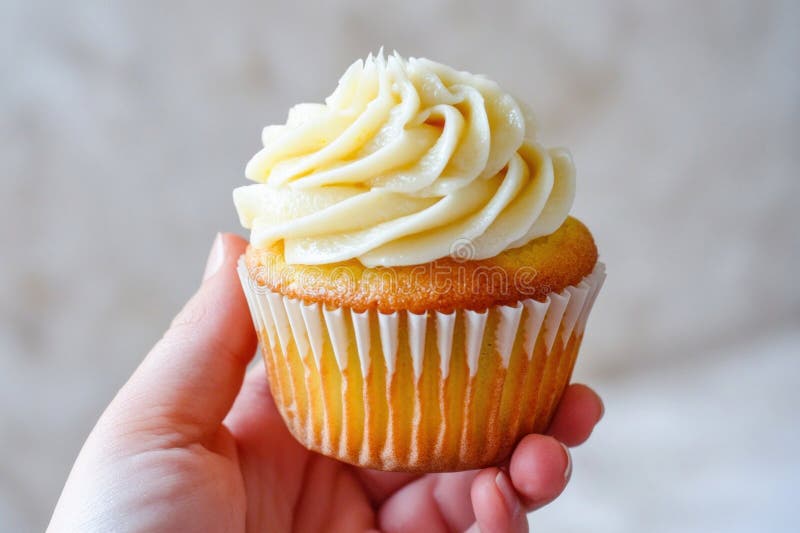 Hand Holding a Cupcake with Vanilla Frosting Stock Photo - Image of ...
