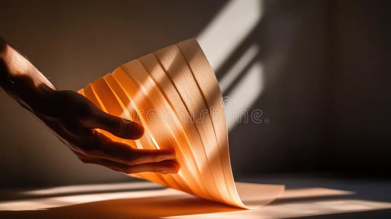Hand Holding Curved Paper in Warm Light with Shadows Stock Illustration ...