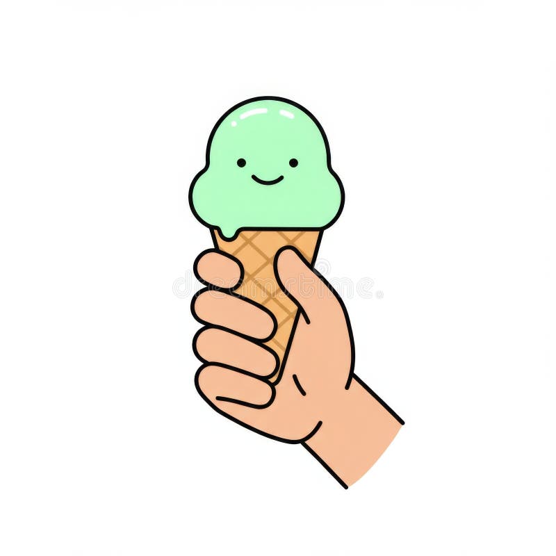 Hand Holding Cute Cartoon Mint Ice Cream Cone Stock Illustration ...