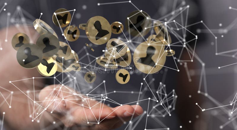 Hand Holding 3D Rendered Human Icons in a Constellation, a Digital ...