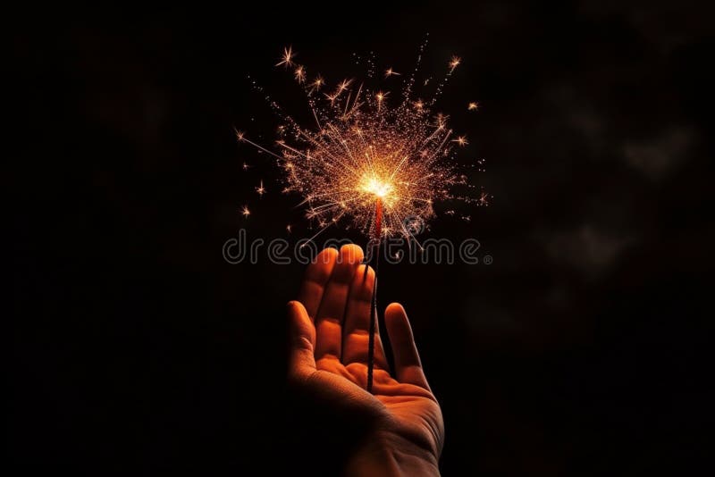 Hand Holding a Dazzling Firework in the Darkness Stock Illustration ...