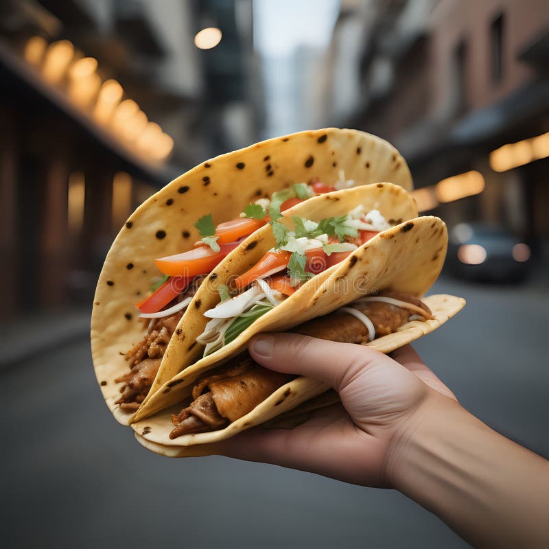 Hand Holding Delicious Taco in the Street - Generated by Ai Stock ...