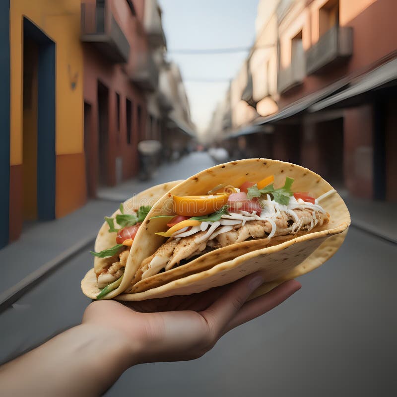 Hand Holding Delicious Taco in the Street - Generated by Ai Stock ...
