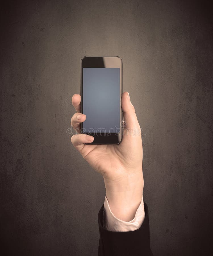 Hand holding device stock photo. Image of suit, screen - 94415348