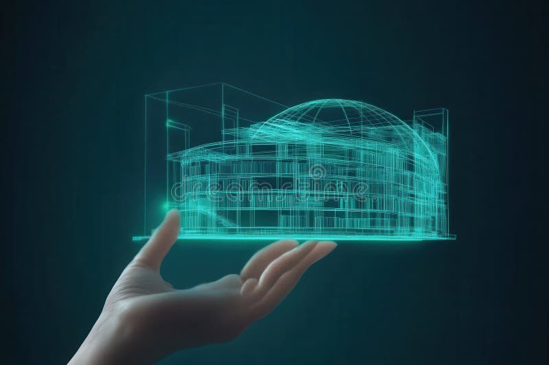 Hand Holding a Digital Architectural Building Design Stock Illustration ...