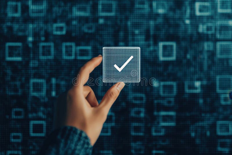 Hand Holding Digital Check Mark Cyber Security Data Verification ...