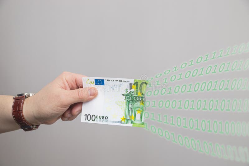 Hand Holding a Digital 100 Euro Bill Stock Image - Image of data ...