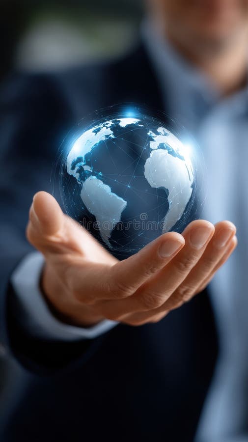 Hand Holding Digital Globe Representing Global Technology and Connectivity Stock Image - Image ...