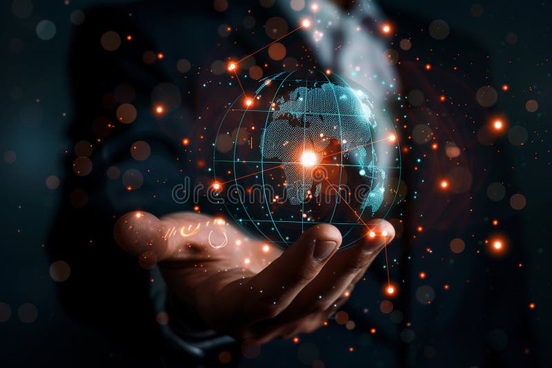 A Hand Holding a Digital Globe Showcasing Global Network Connections ...