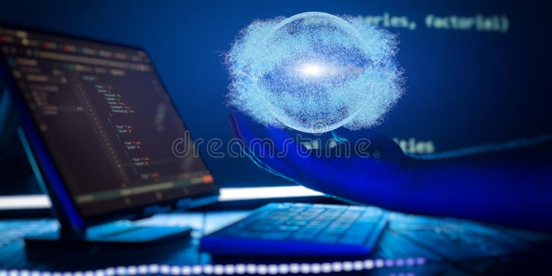 Hand Holding a Digital Globe with Software Code in Background ...